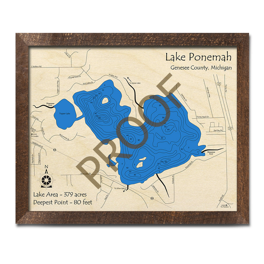 Lake Ponemah MI 3D Wood Carved Map Custom Nautical Map | Etsy