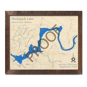 Nickajack Lake, TN 3D Wood Map | Custom Nautical Map, Cabin Decor, Lake ...
