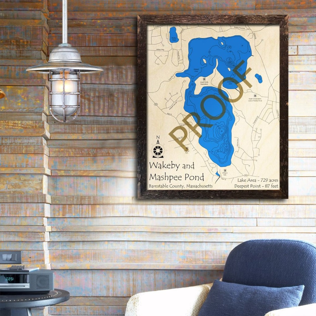 Wakeby Pond - Mashpee Pond, MA 3D Wood Map | Custom Cabin Decor - Lake ...