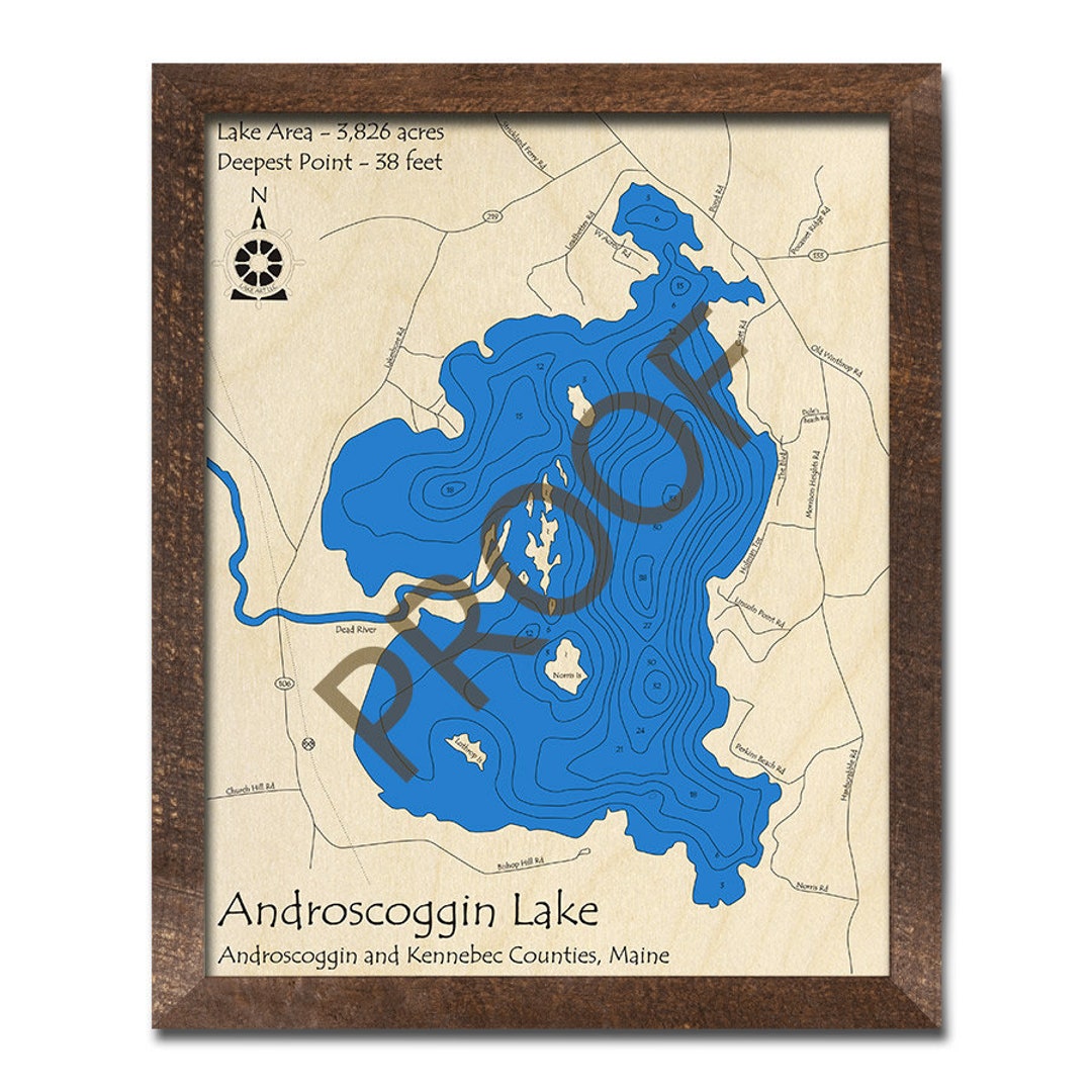 Androscoggin Lake, Maine 3D Wood Map | Custom Nautical Map, Unique ...