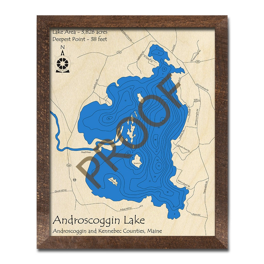 Androscoggin Lake Maine 3D Wood Map Custom Nautical Map | Etsy