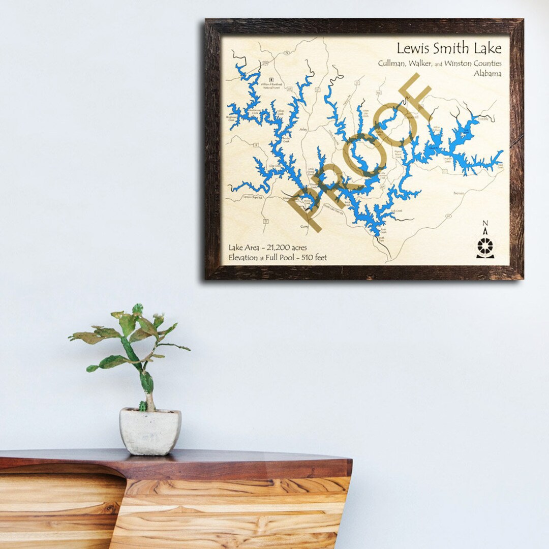 Lewis Smith Lake, Alabama 3D Wood Map | Lake House -cabin Decor ...