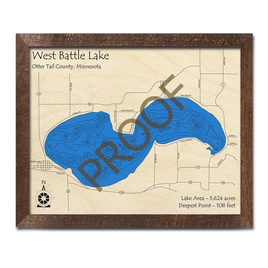 West Battle Lake MN 3D Wood Map Custom Nautical Map Cabin | Etsy