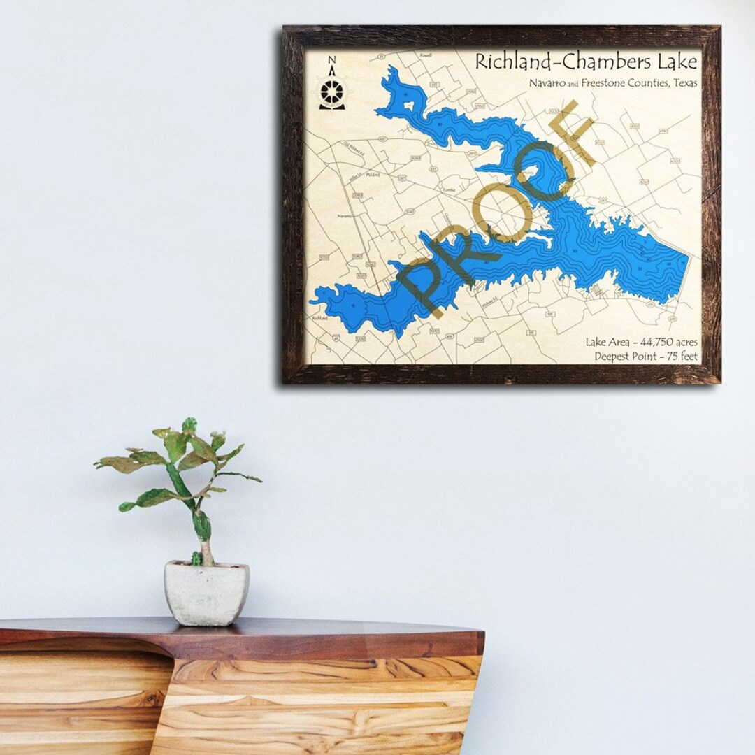 Richland-chambers Lake, Texas 3D Wood Map | Lake House -cabin Decor ...