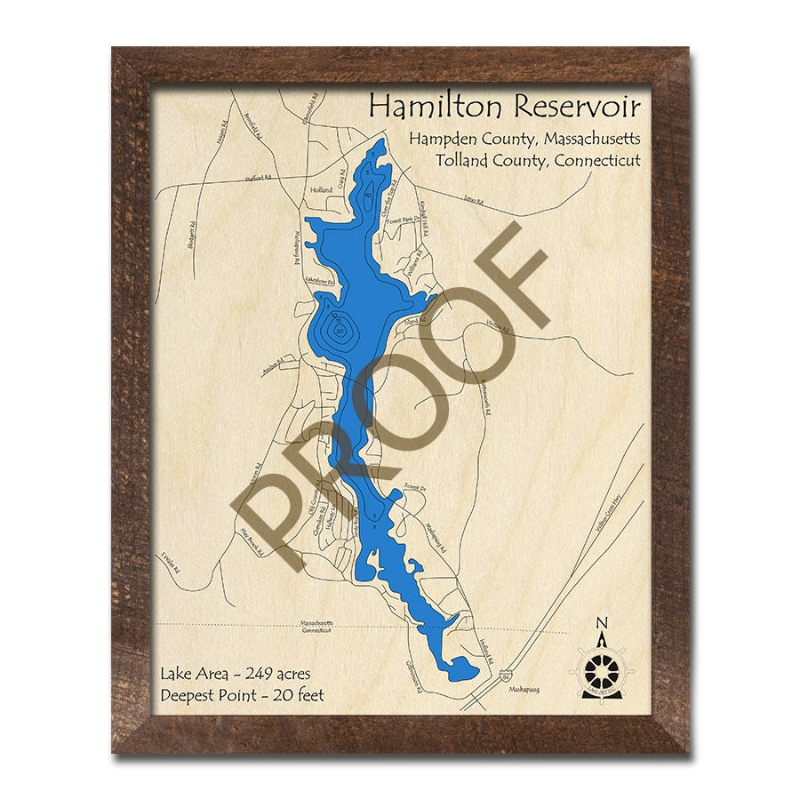 Hamilton Reservoir MA 3D Wood Map Custom Nautical Chart | Etsy