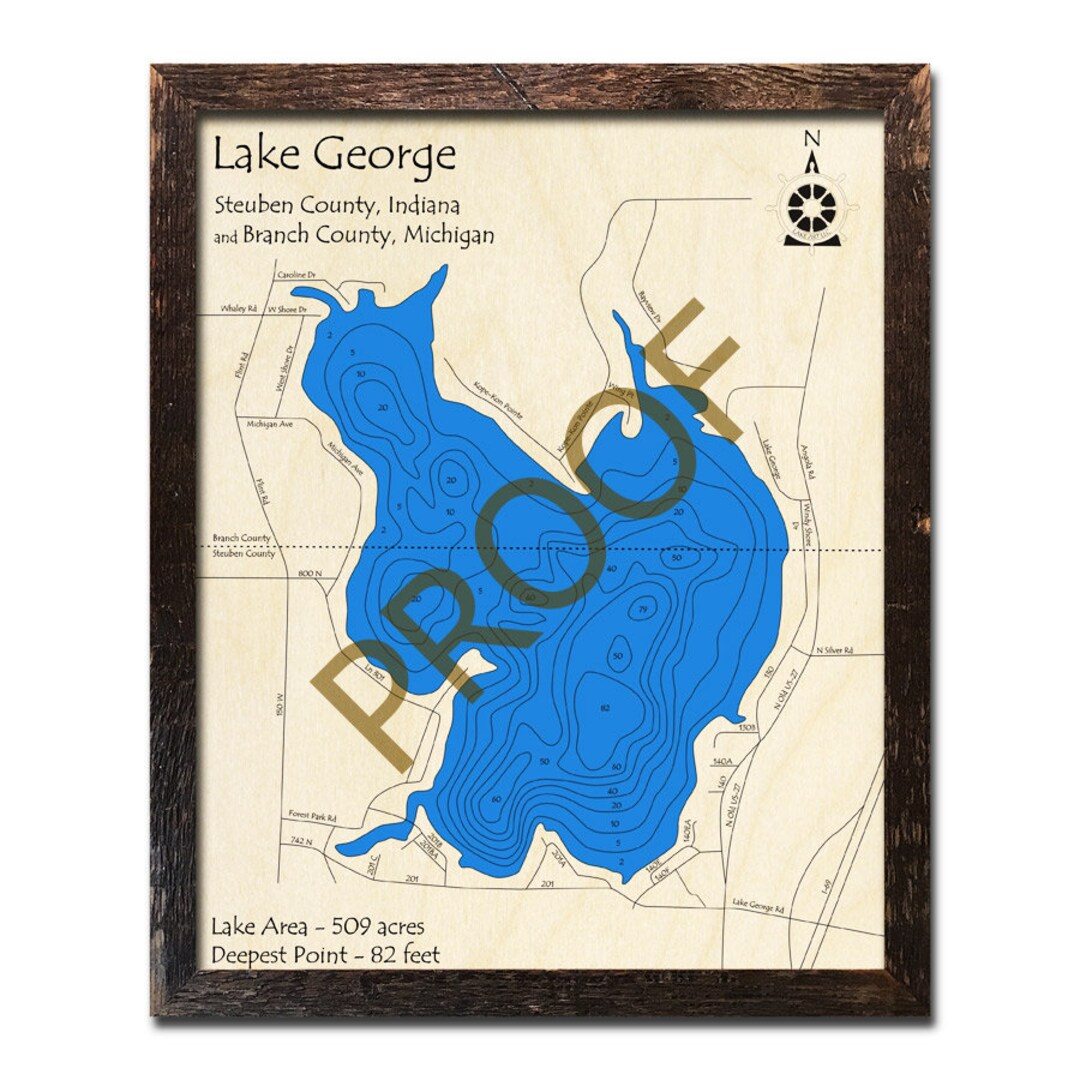 Wooden Lake George Map (IN/MI), 3D Wood Map | Cabin Decor - Lake House ...