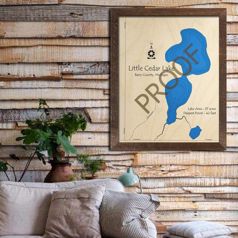 Little Cedar Lake, MI 3D Wood Map | Custom Nautical Map, Cabin Decor ...