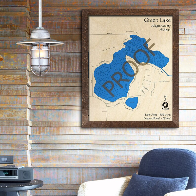 Green Lake allegan Cty MI 3D Wood Map Custom Nautical - Etsy