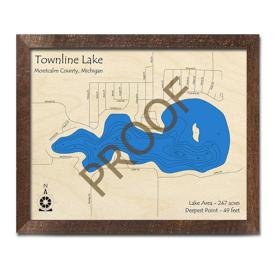 Townline Lake (montcalm Cty), MI 3D Wood Carved Map | Custom Nautical ...