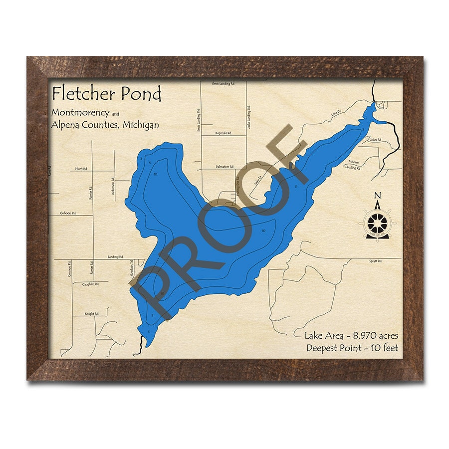 Fletcher Pond MI 3D Wood Map Custom Nautical Map Cabin | Etsy