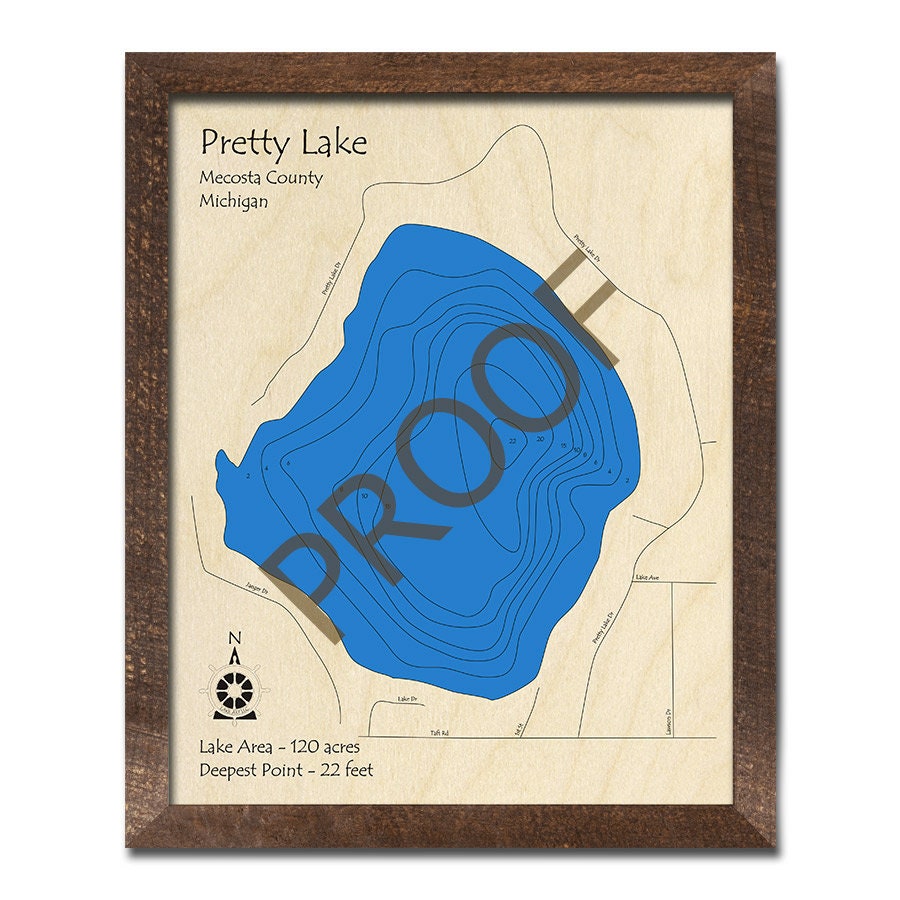 Pretty Lake MI 3D Wood Carved Map Custom Nautical Map | Etsy