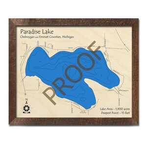 Paradise Lake, MI 3D Wood Map | Custom Nautical Map, Cabin Decor, Lake ...