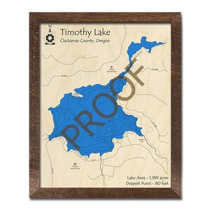 Timothy Lake, OR 3D Wood Map | 3D Depth Map, Cabin Decor, Lake House ...
