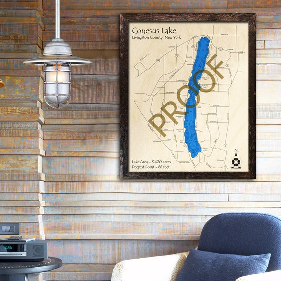 Conesus Lake Finger Lakes New York 3D Wood Map Lake | Etsy