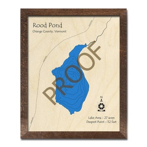 Rood Pond, VT 3D Wood Map Custom Nautical Chart, Cabin Decor, Lake ...