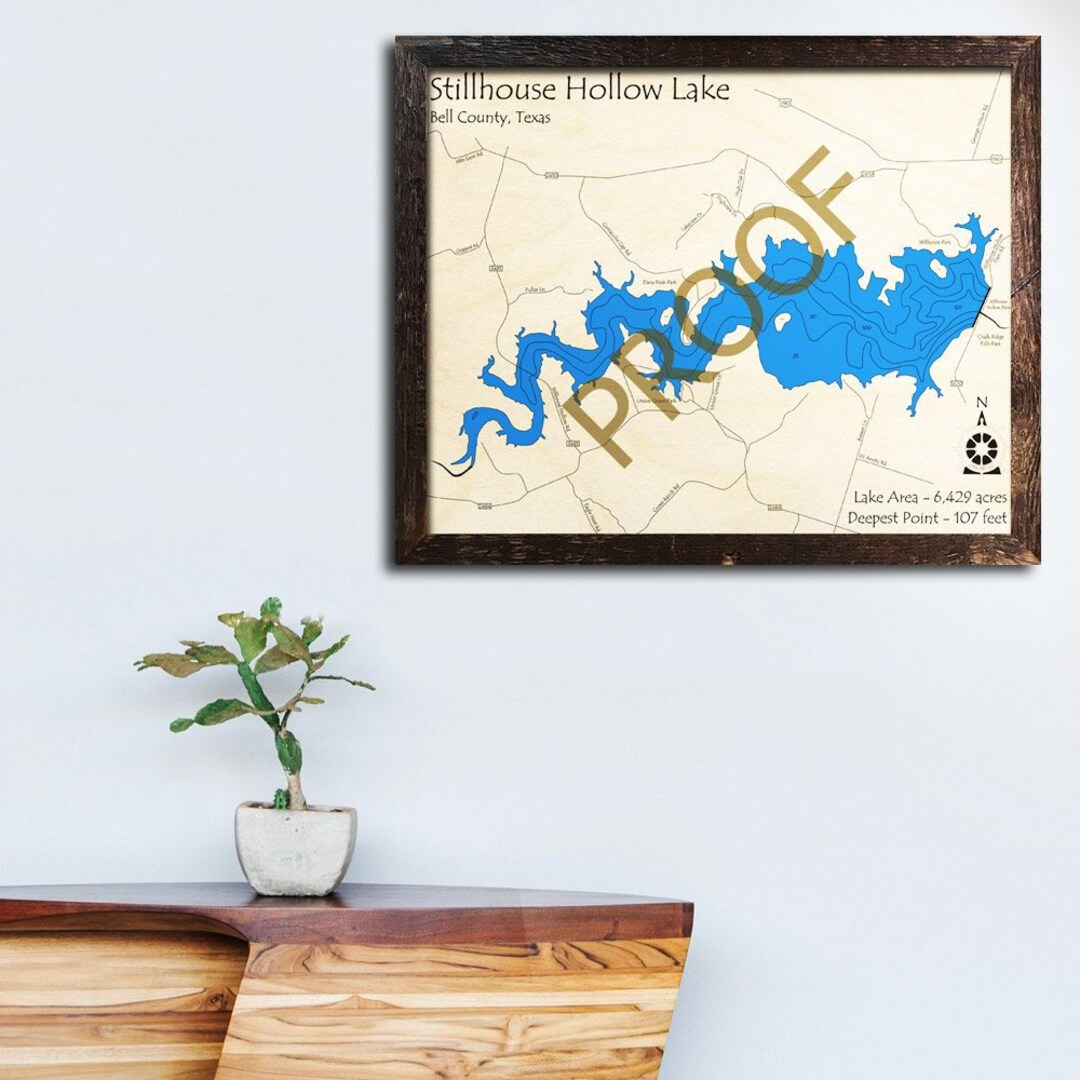 Stillhouse Hollow Lake, Texas 3D Wood Map | Cabin Decor - Lake House ...
