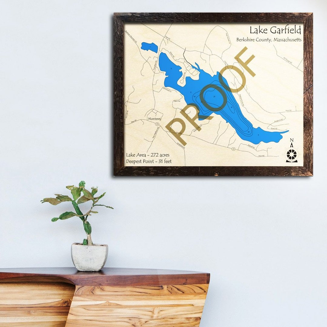 Lake Garfield, MA 3D Wood Map | Custom Cabin Decor - Lake House Décor ...