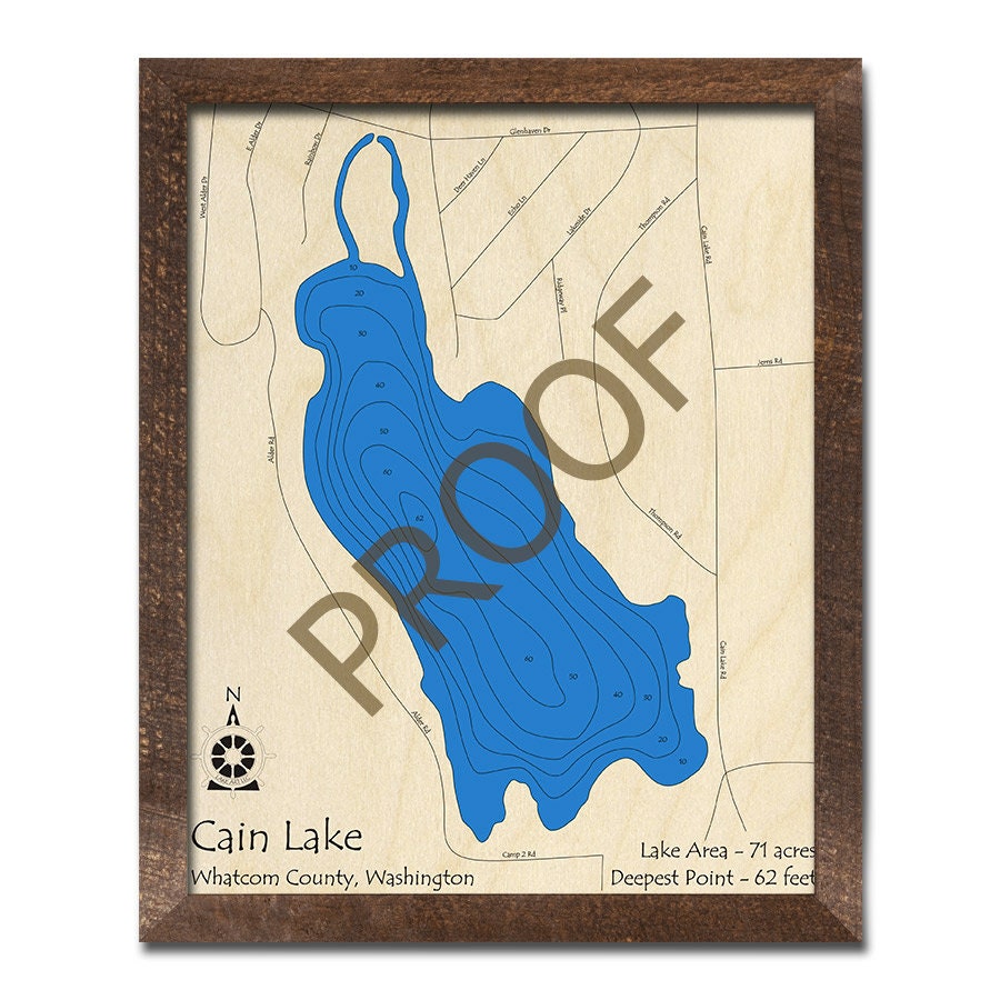 Cain Lake WA 3D Wood Map 3D Depth Map Cabin Decor Lake | Etsy