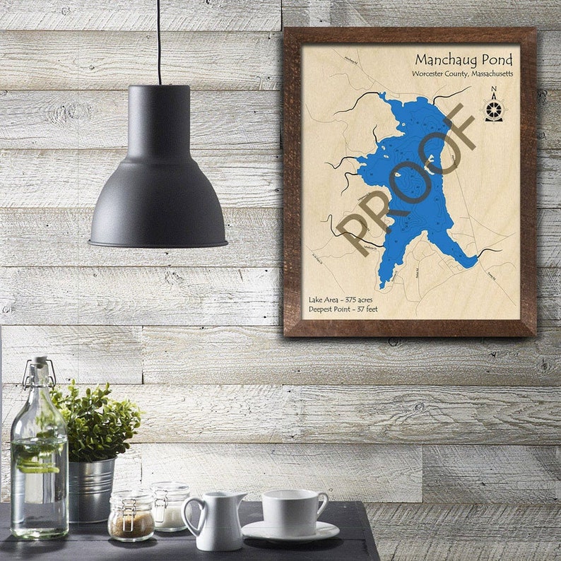 Manchaug Pond, MA 3D Wood Map | Custom Nautical Chart, Unique Cabin ...