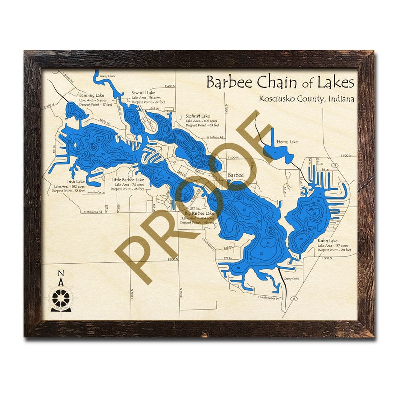 Barbee Chain of Lakes Indiana 3D Wood Map Cabin Decor - Etsy
