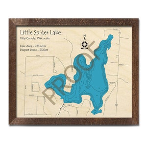 Little Spider Lake, WI 3D Wood Carved Map | Custom Nautical Wall Art ...