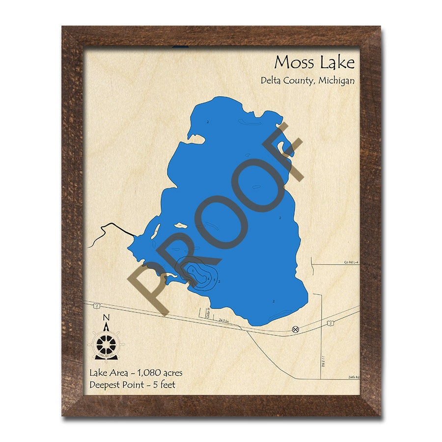 Moss Lake MI 3D Wood Map Custom Nautical Map Cabin Decor | Etsy