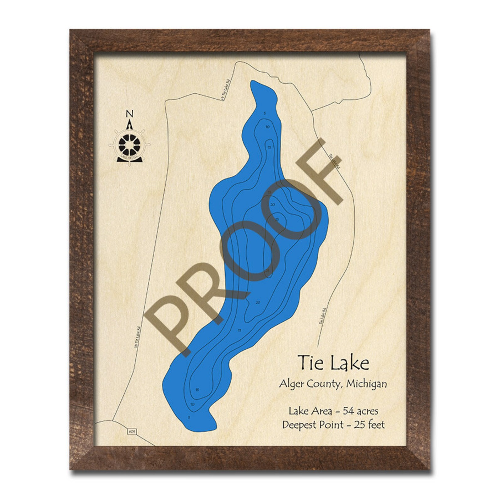 Tie Lake, MI 3D Wood Carved Map | Custom Nautical Map, Cabin Decor,lake ...