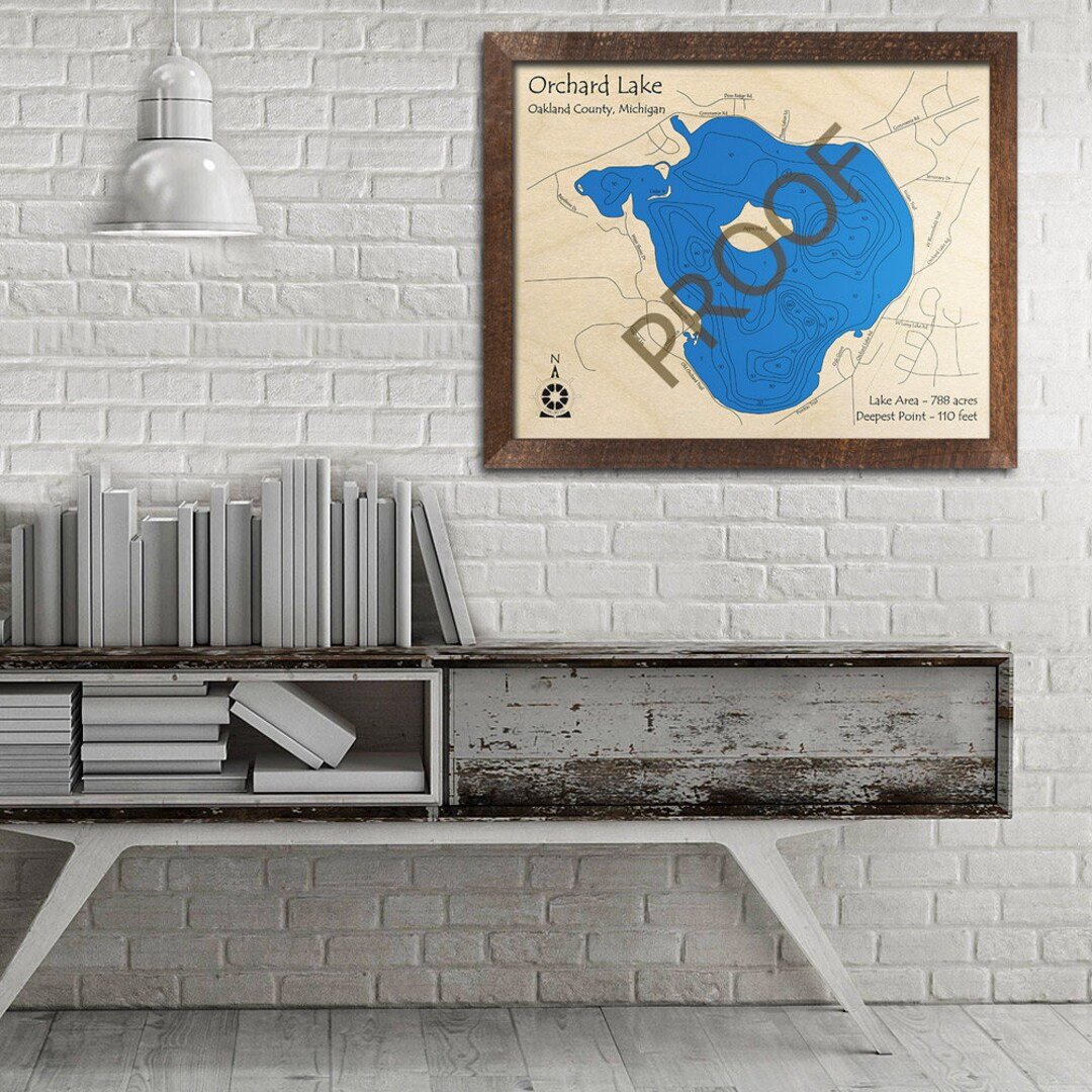 Orchard Lake, MI 3D Wood Map | Custom Nautical Map, Cabin Decor, Lake ...