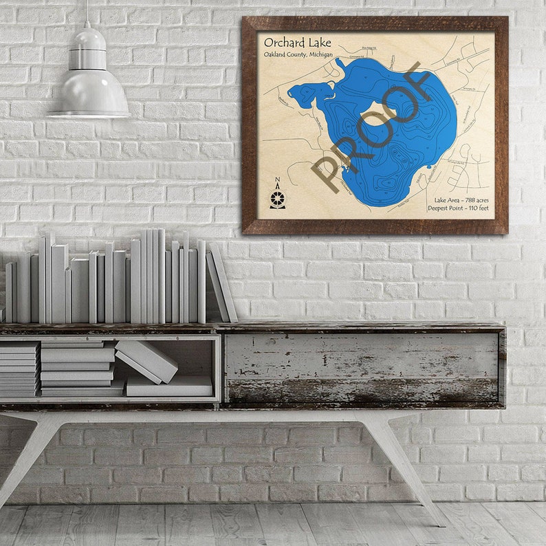 Orchard Lake, MI 3D Wood Map | Custom Nautical Map, Cabin Decor, Lake ...