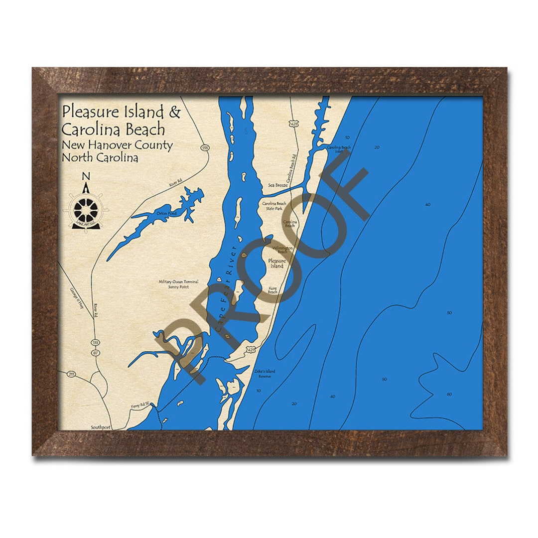 Wooden Carolina Beach Map, Pleasure Island Map, NC 3D Wood Map ...