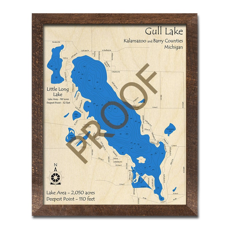 Gull Lake Little Long Lake MI 3D Wood Map Custom Nautical - Etsy