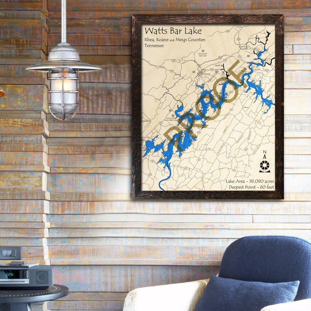 Watts Bar Lake, Tennessee 3D Wood Map | Lake House Décor - Cabin Decor ...