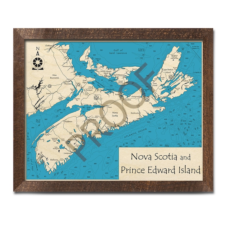 Nova Scotia Prince Edward Island 3D Wood Map Bay of Fundy | Etsy