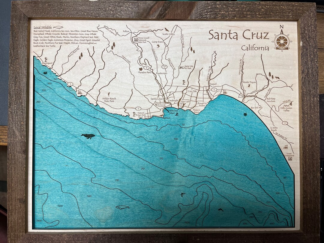 Santa Cruz, CA 14x18 Barnwood 3D Wood Map | Beach House, Nautical Decor ...