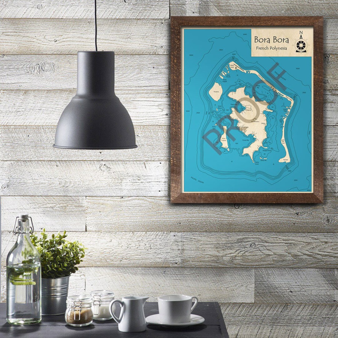 Bora Bora 3D Wood Map | French Polynesia, Mt Otemanu | Custom Nautical ...