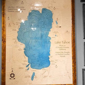 Lake Tahoe 3D Wood Map | Nautical Depth Map of Lake Tahoe | Lake Tahoe ...