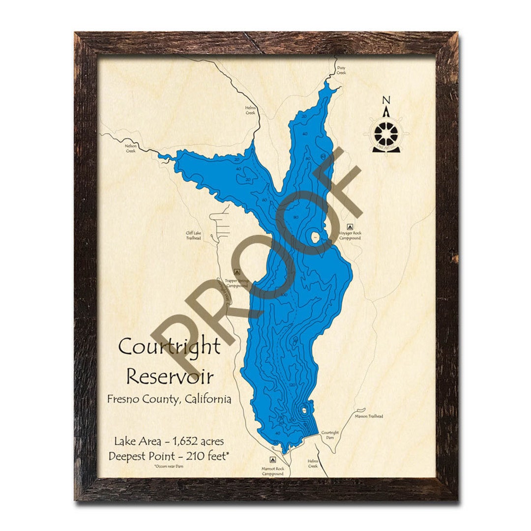 3D Courtright Reservoir Map | 3D Wooden Map | Cabin Decor - Lake House ...