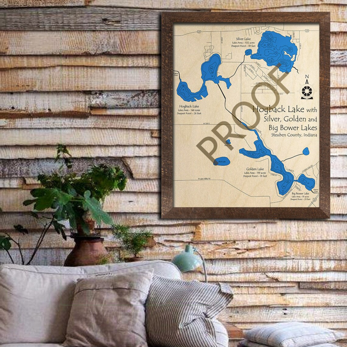 Hogback Lake Silver Lake Golden Lake Indiana 3D Wood Map | Etsy