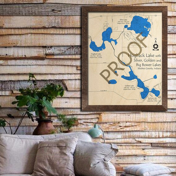 Hogback Lake Silver Lake Golden Lake Indiana 3D Wood Map | Etsy