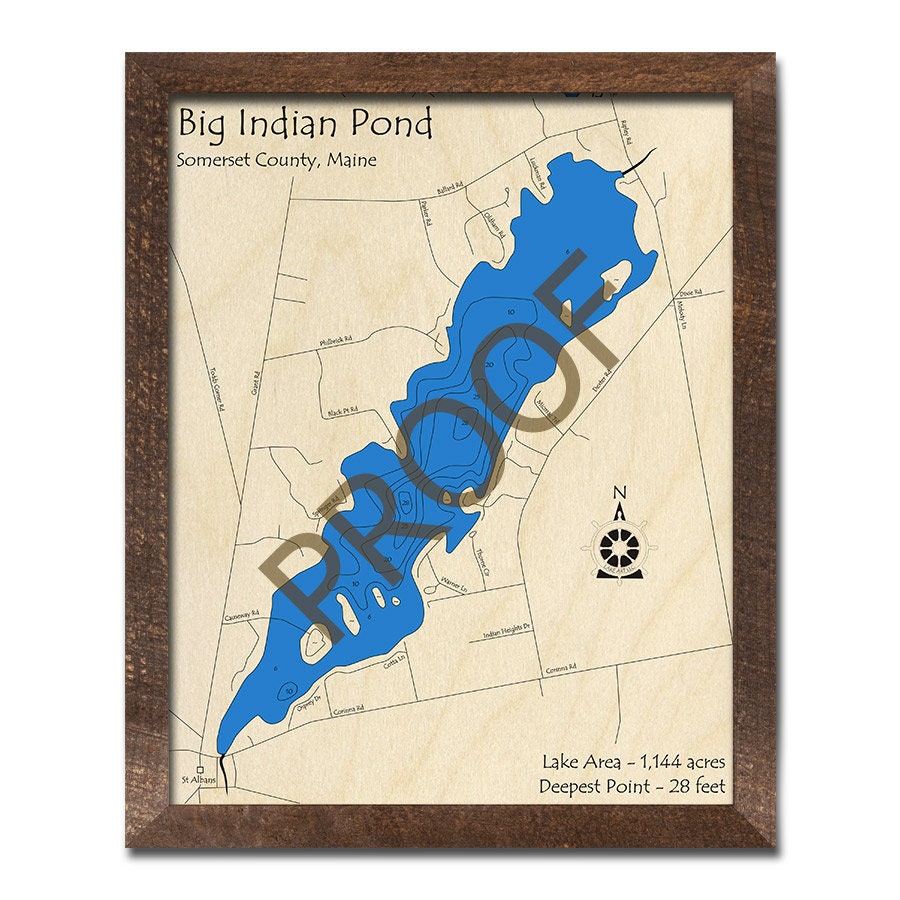 Big Indian Pond, Maine 3D Wood Map | Custom Nautical Map, Unique Cabin ...