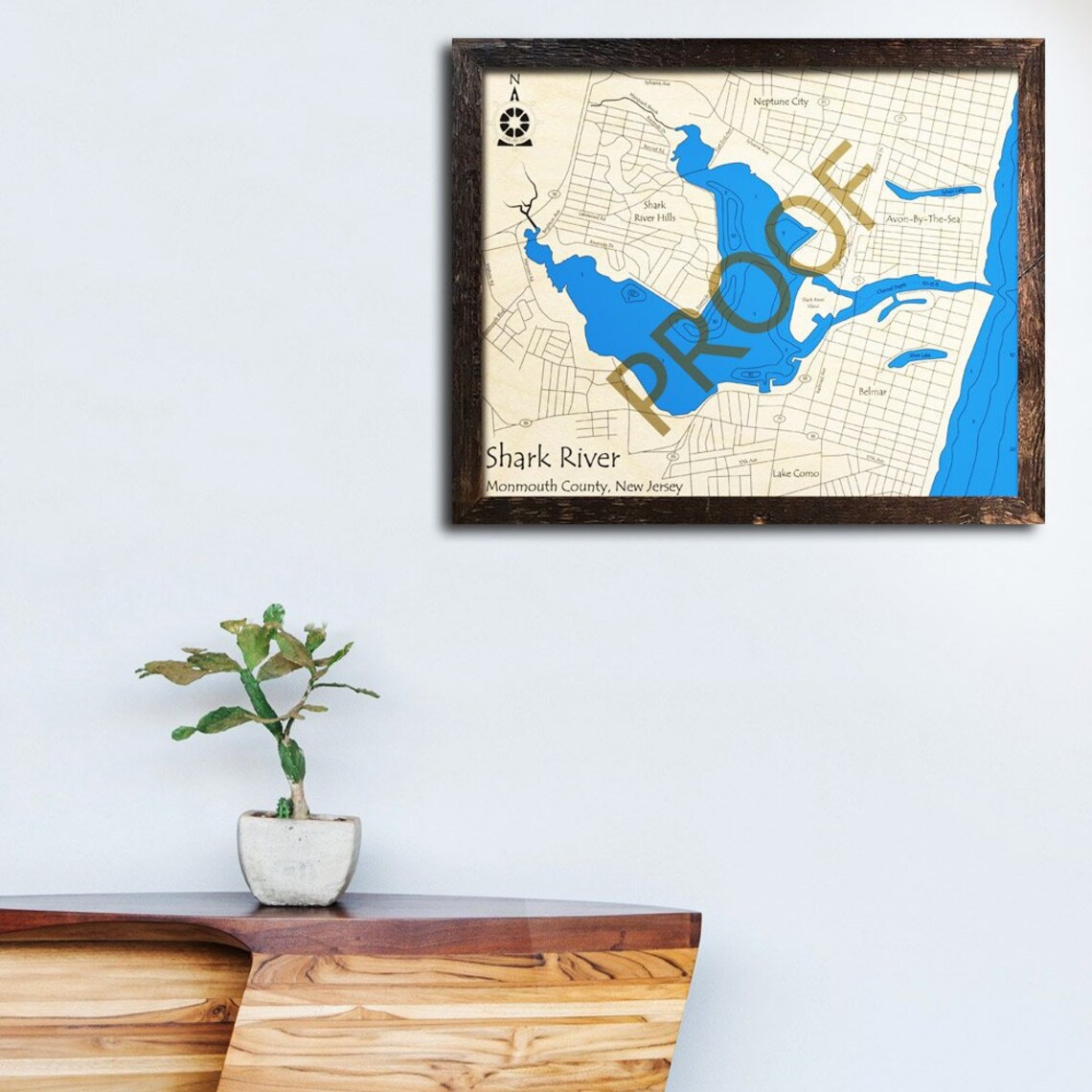 Shark River - Belmar, Jersey Shore 3D Wood Map | Cabin Decor - Beach ...
