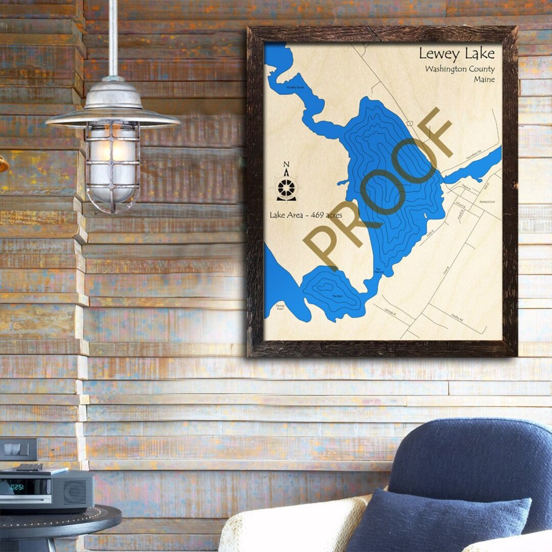Lewey Lake, ME 3D Wood Map | Custom Cabin Decor - Lake House Décor ...