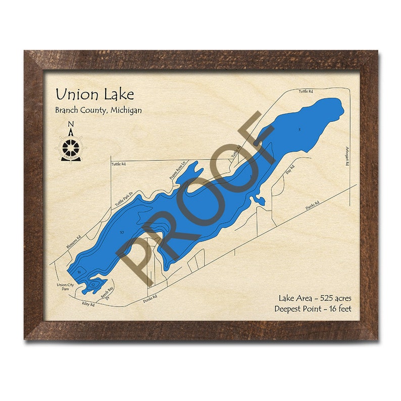 Union Lake branch Cty MI 3D Wood Carved Map Custom - Etsy