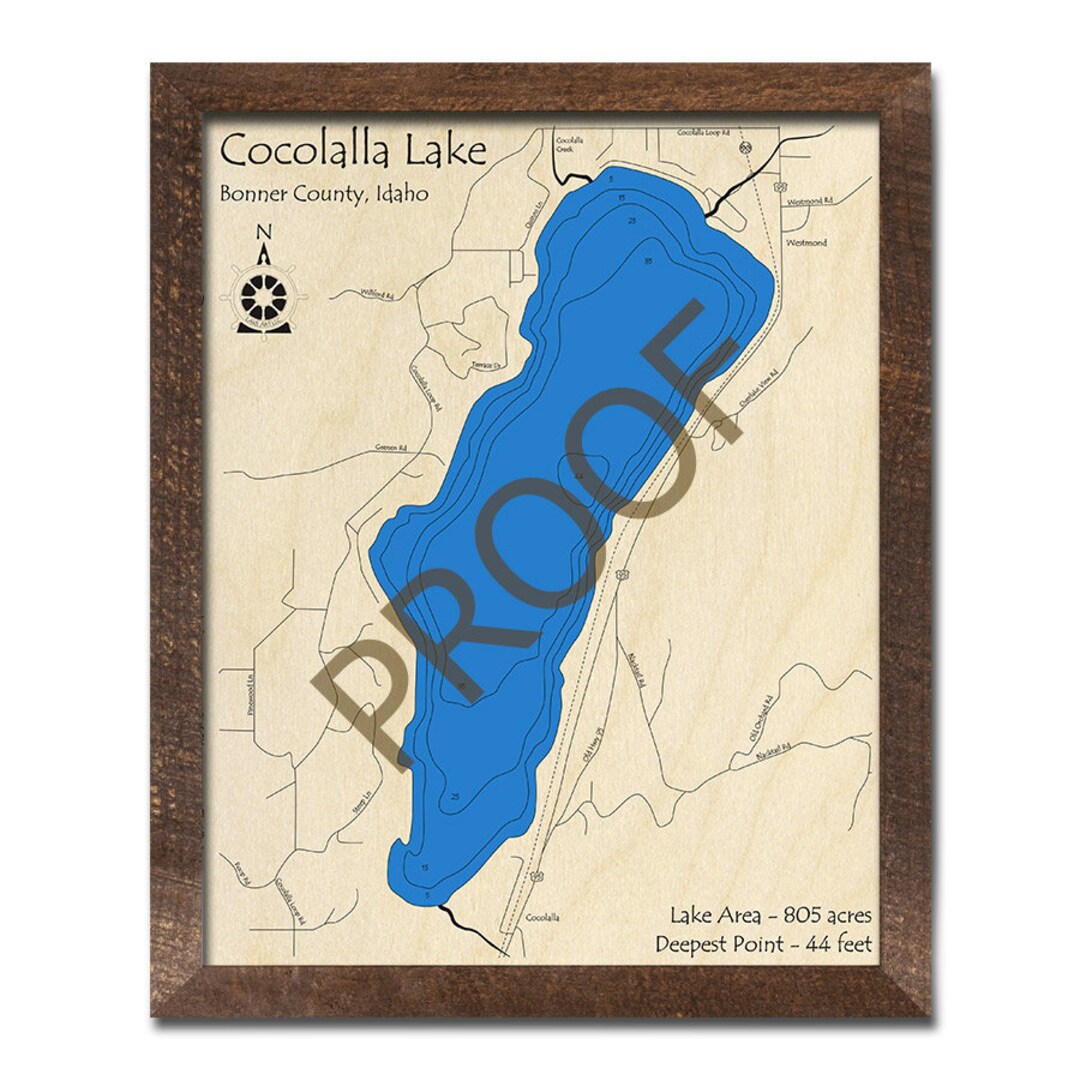 Cocolalla Lake, ID 3D Wood Map | 3D Depth Map, Cabin Decor, Lake House ...