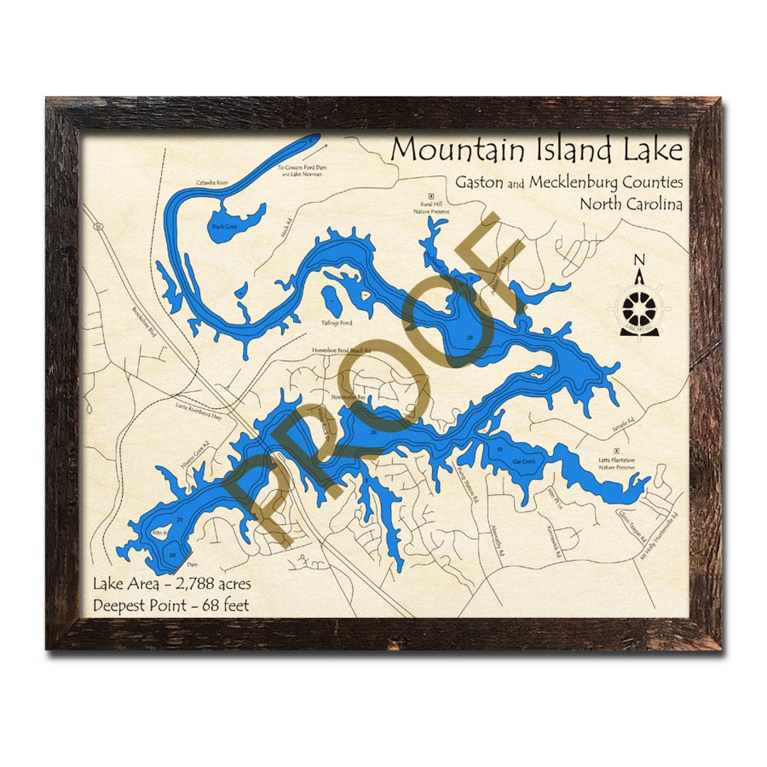 Wooden Mountain Island Lake Map, North Carolina 3D Wood Map | Lake ...