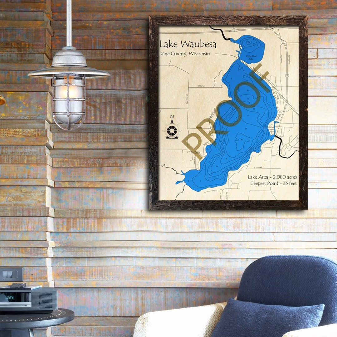 Lake Waubesa, Wisconsin 3D Wood Map Custom Cabin Decor Lake House Décor ...