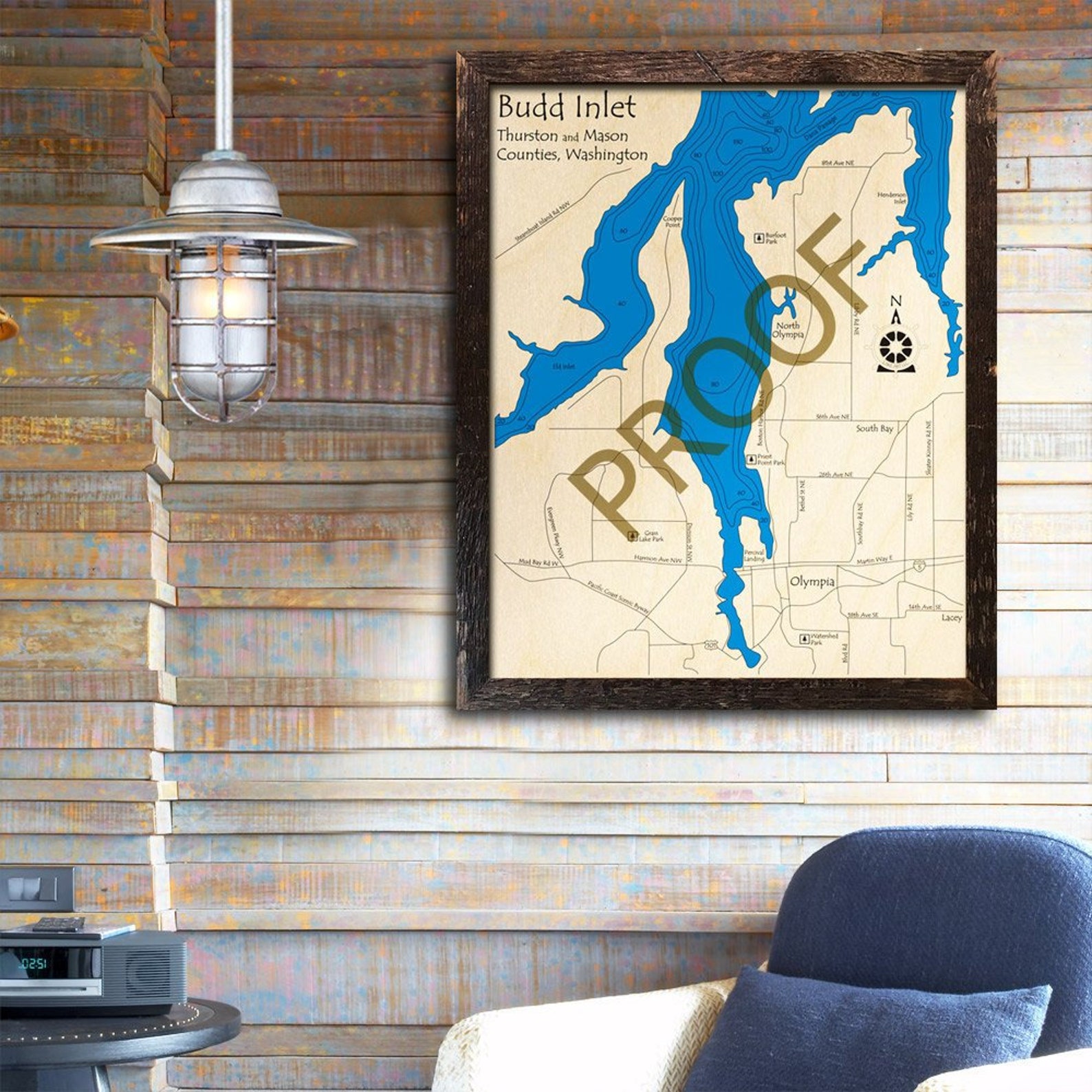 Budd Inlet – Puget Sound, Washington 3D Wood Map | Beach House Décor ...