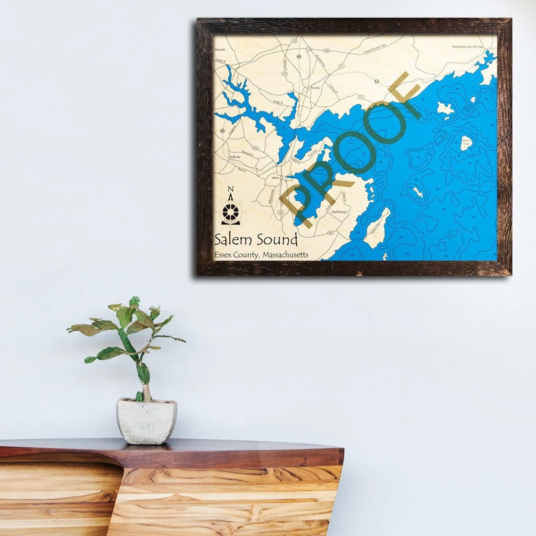Salem Sound, Massachusetts 3D Wood Map | Beach House Décor - Nautical ...