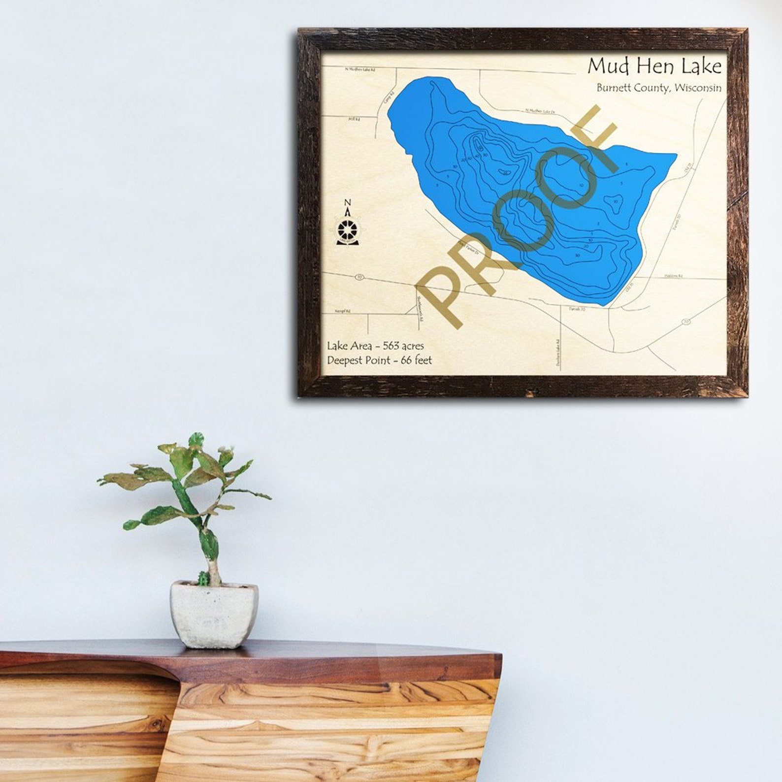Mud Hen Lake, WI 3D Wood Map | Custom Cabin Decor - Lake House Décor ...