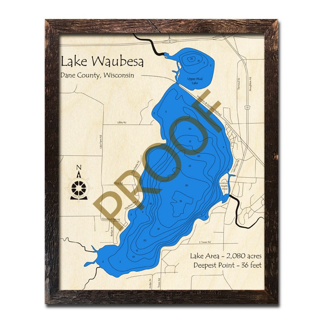 Lake Waubesa, Wisconsin 3D Wood Map | Custom Cabin Decor - Lake House ...